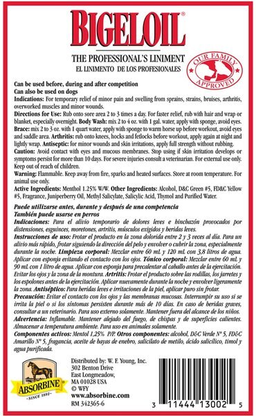 ABSORBINE Bigeloil Sore Muscle & Joint Pain Relief Horse Liniment ...