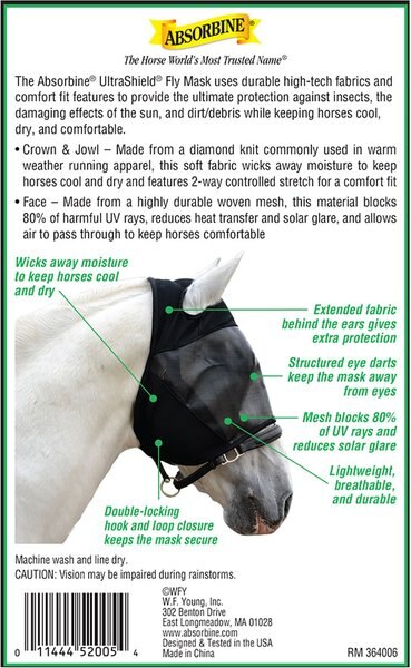 ABSORBINE Ultrashield No Ears Horse Fly Mask, Horse - Chewy.com