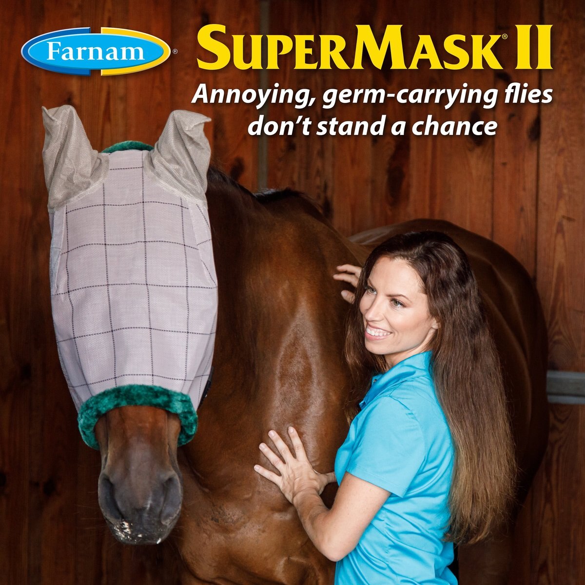 FARNAM SuperMask II Horse Fly Mask with Covered Ears, White, Horse ...