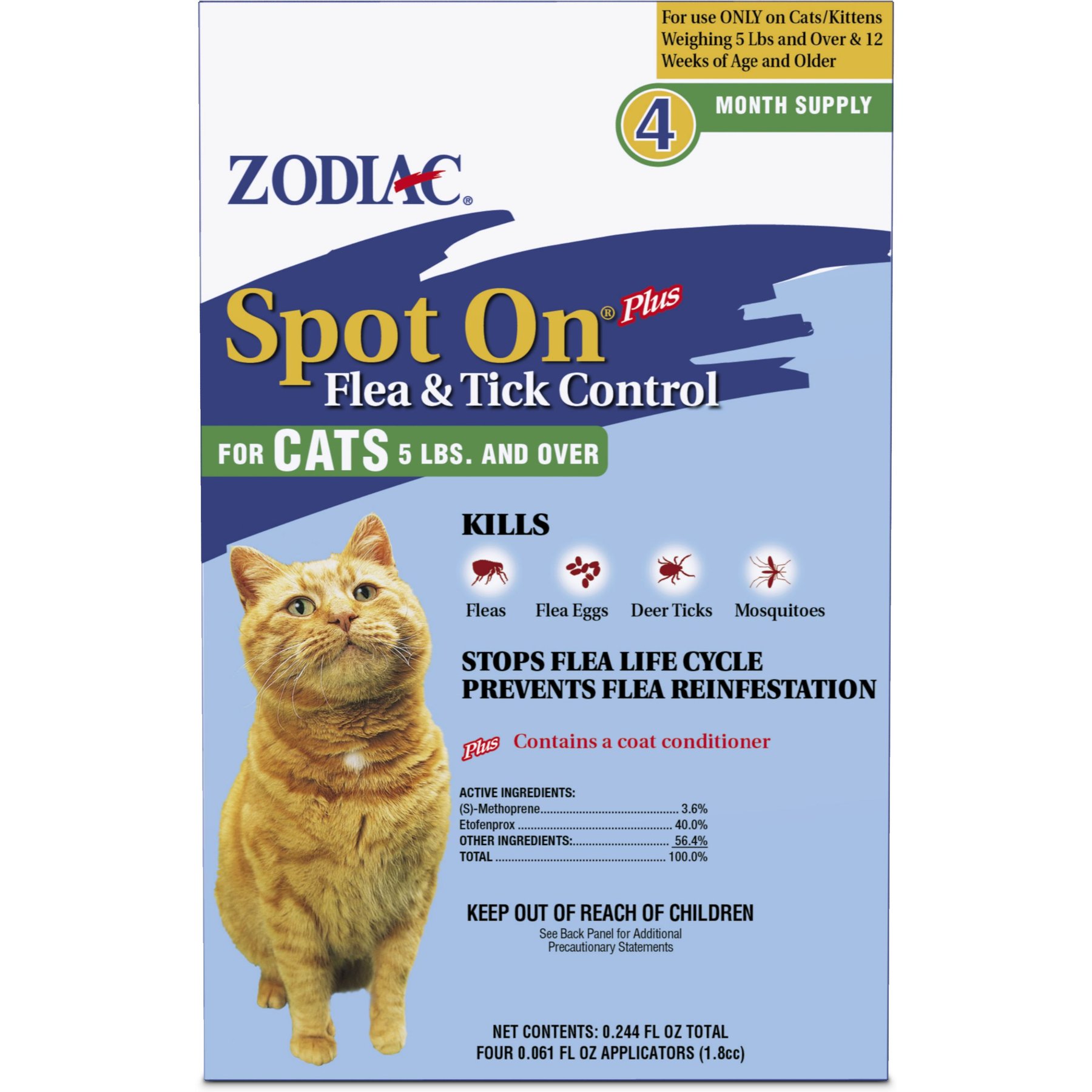 ZODIAC Spot On Plus Flea & Tick Spot Treatment for Cats & Kittens, over ...