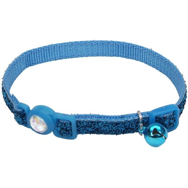 SAFE CAT Jeweled Glitter Polyester Breakaway Cat Collar with Bell, Blue ...