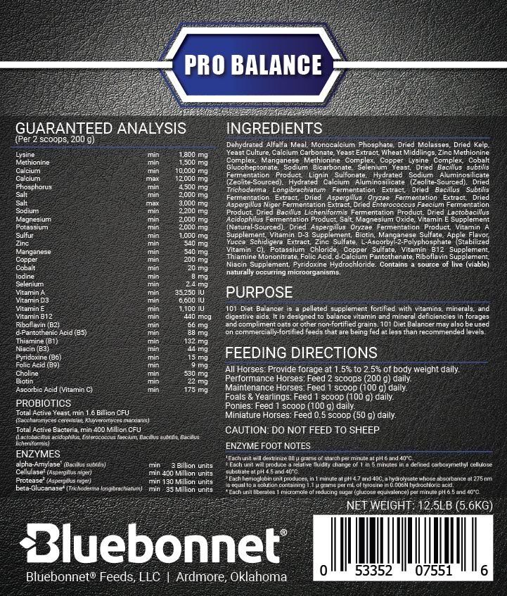 BLUEBONNET FEEDS Pro Balance Pellets Horse Supplement, 12.5-lb tub ...