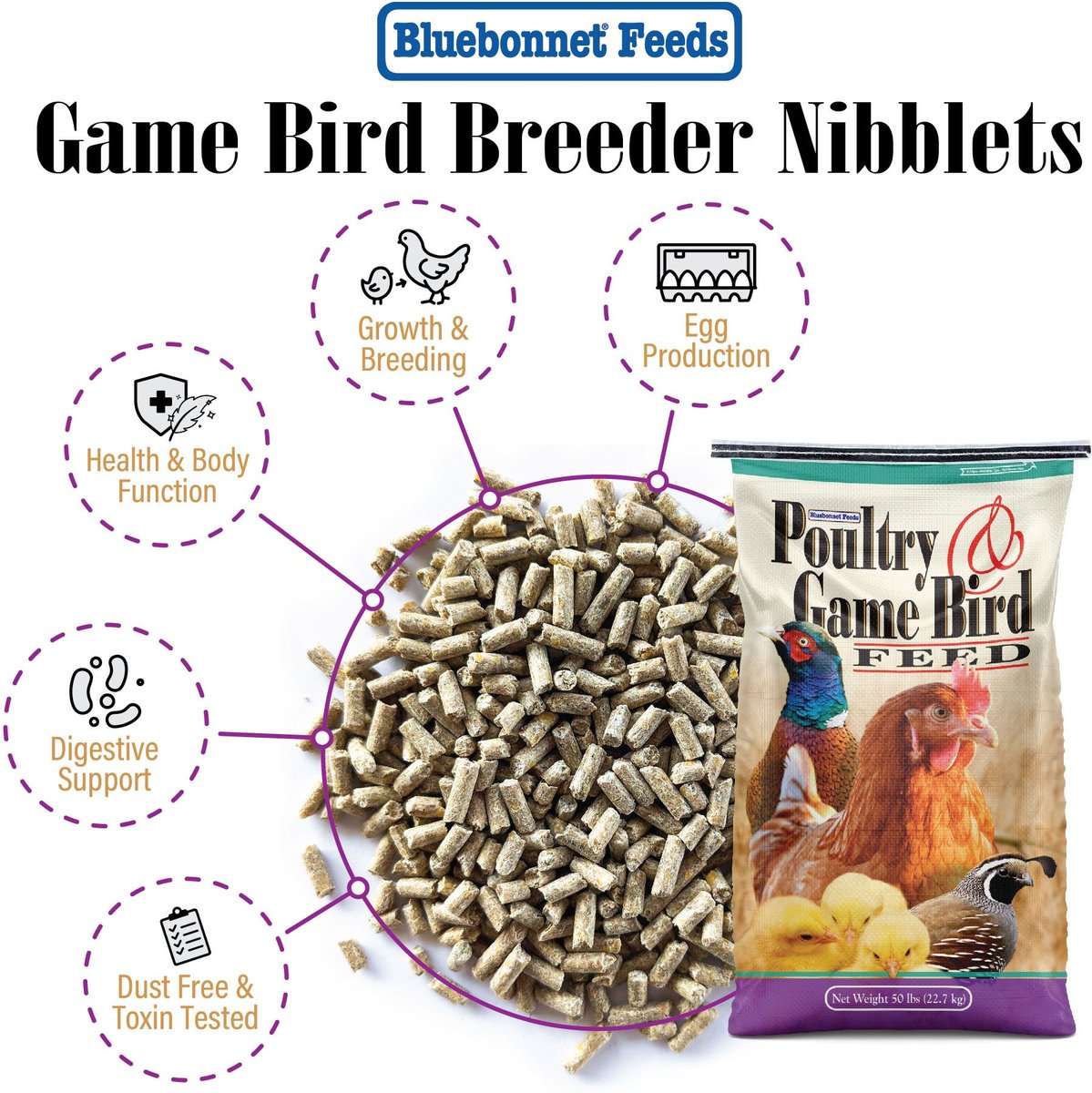 BLUEBONNET FEEDS Game Bird Breeder 20% Protein Nibblet Bird Food, 50-lb ...