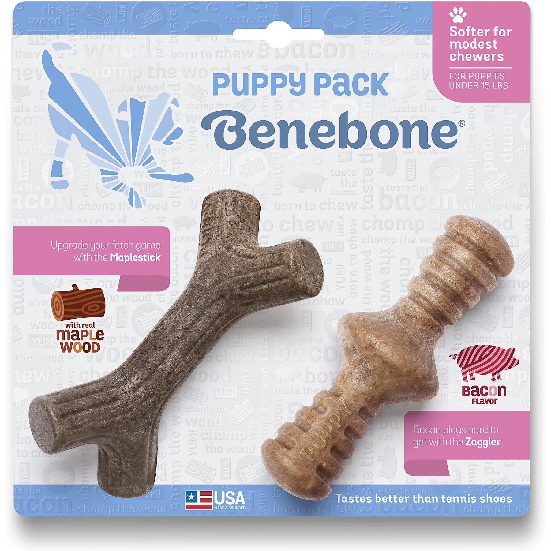 BENEBONE Bacon Flavor Tough Puppy Chew Toy, 2 count - Chewy.com