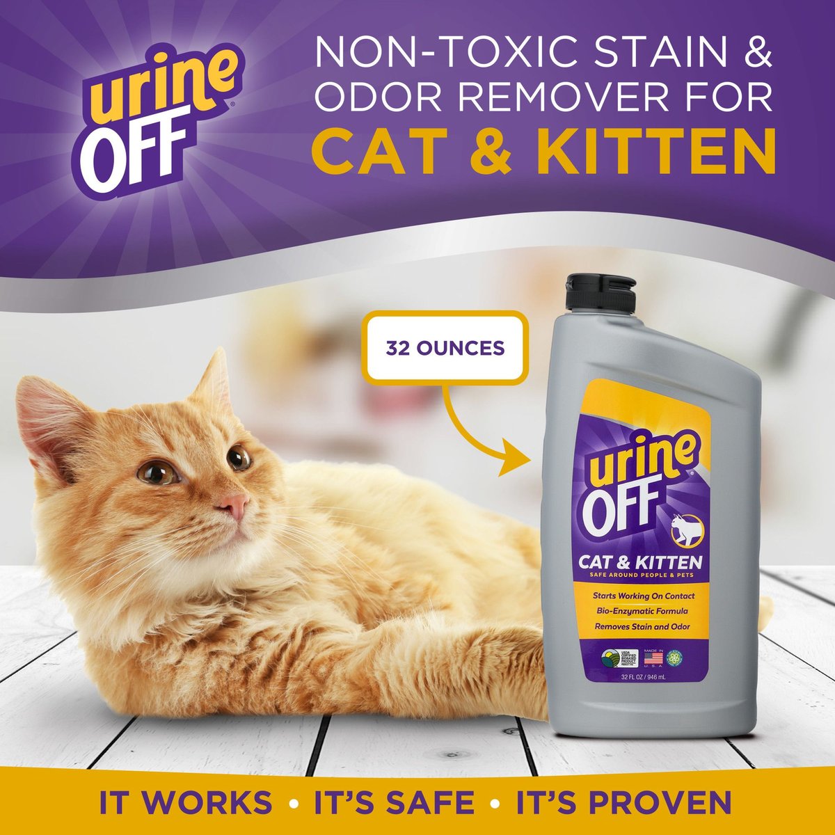 URINE OFF Cat & Kitten Formula Stain & Odor Remover, 32-fl oz bottle ...
