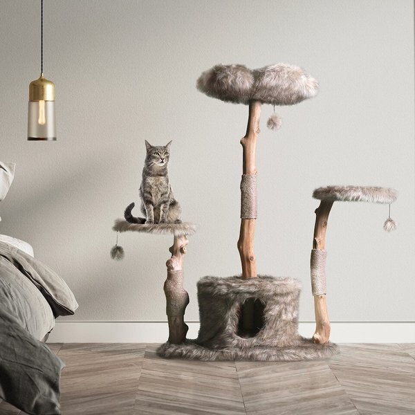MAU Leone 50-in Modern Wooden Cat Tree & Condo, Brown - Chewy.com