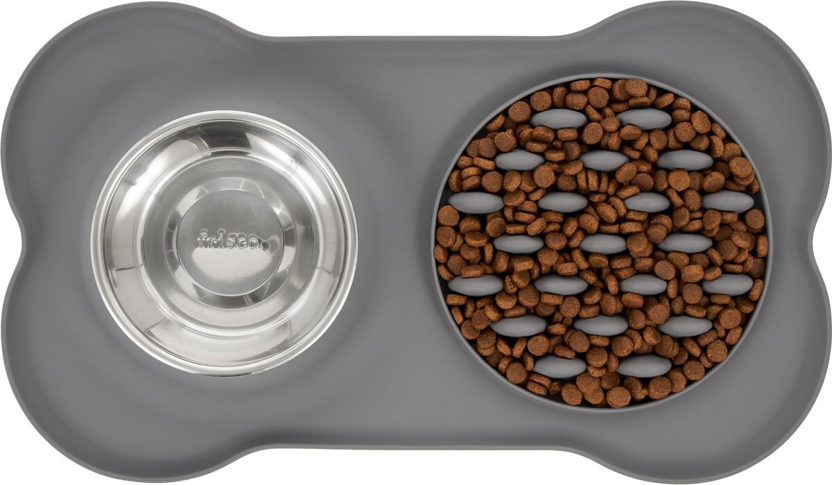 FRISCO Silicone Slow Feeder Mat with Stainless Steel Bowl, Gray, Small ...