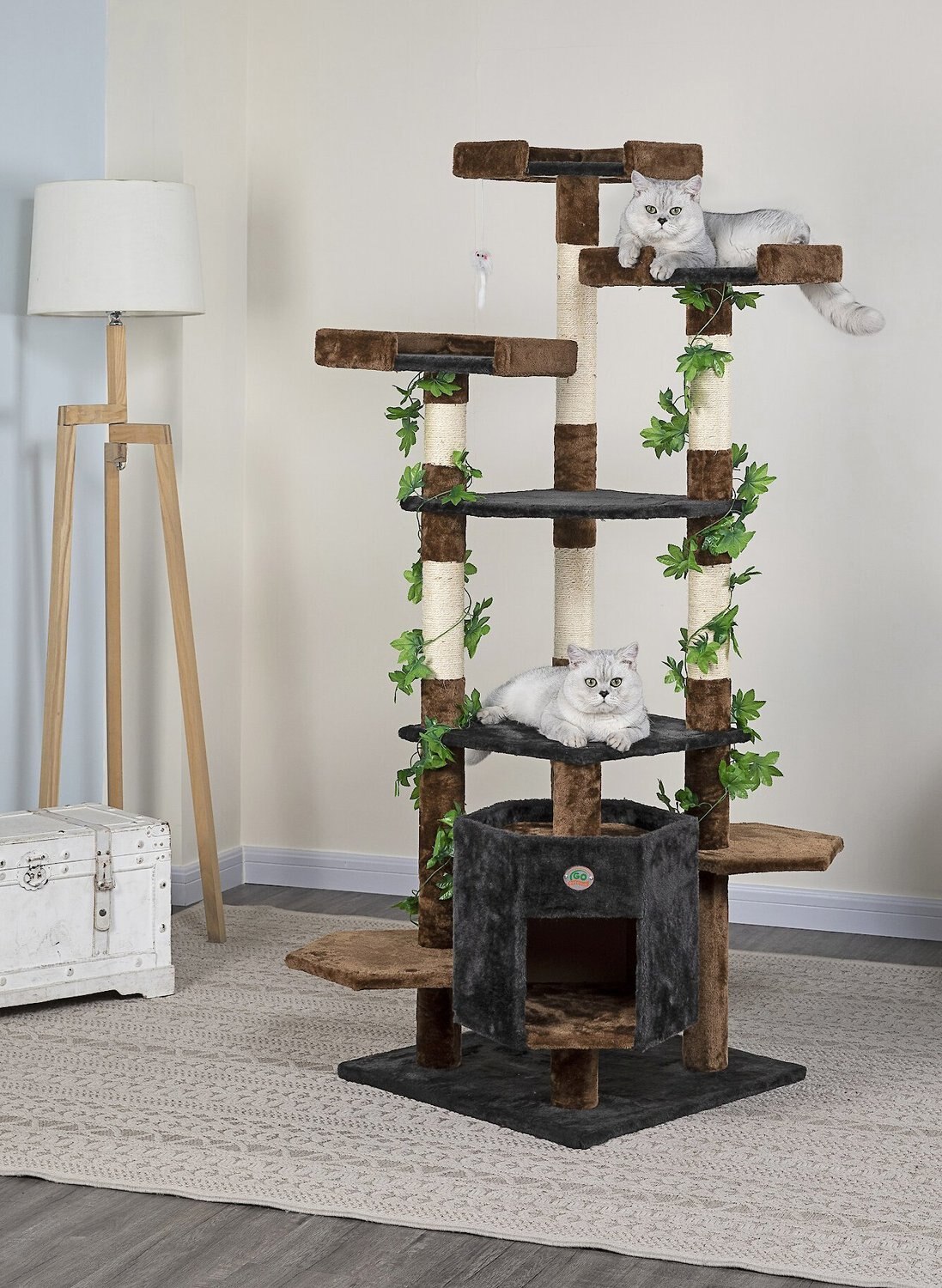 GO PET CLUB 67-in Forest with Leaves Cat Tree, Blue/ Brown - Chewy.com