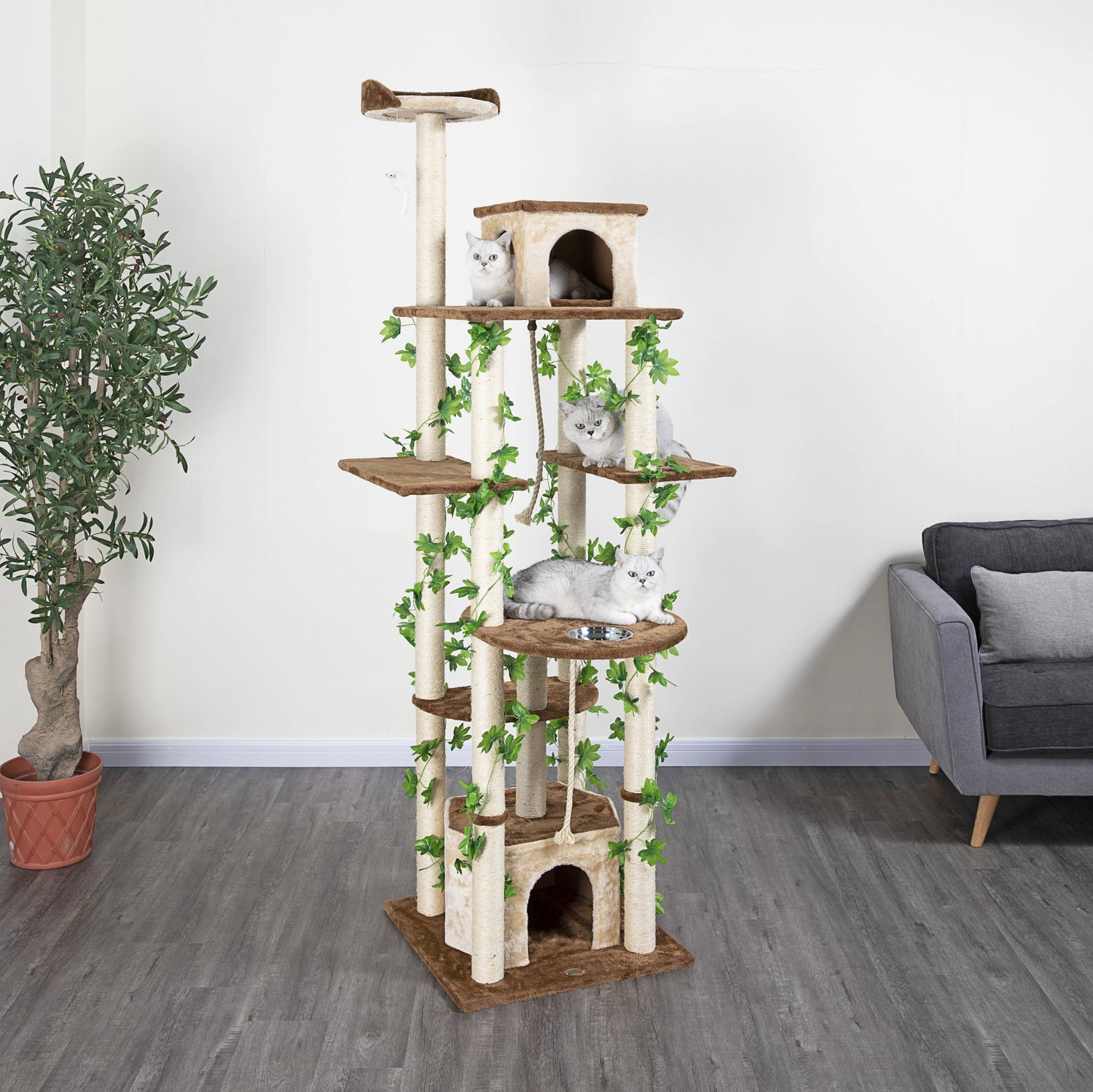 GO PET CLUB 85-in Forest with Leaves Cat Tree, Beige/ Brown - Chewy.com