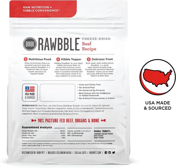BIXBI Rawbble Beef Recipe Grain-Free Freeze-Dried Dog Food, 4.5-oz bag ...
