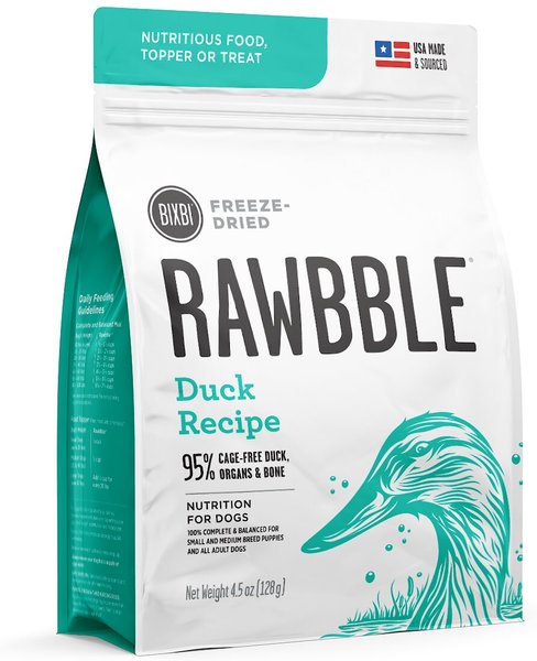 BIXBI Rawbble Duck Recipe Grain-Free Freeze-Dried Dog Food, 4.5-oz bag ...