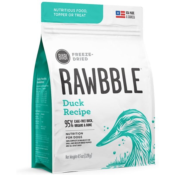 BIXBI Rawbble Duck Recipe Grain-Free Freeze-Dried Dog Food, 4.5-oz bag ...