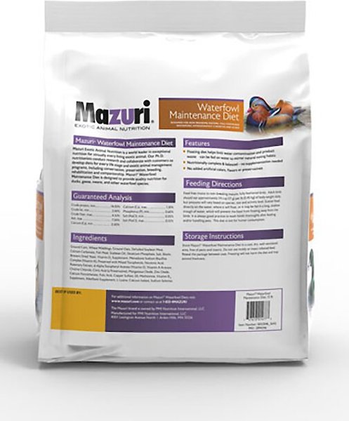 MAZURI Waterfowl Maintenance Pellet Dry Food Duck & Geese Feed, 12-lb ...