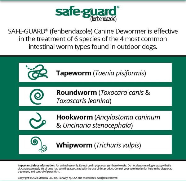 SAFE-GUARD Dewormer for Hookworms, Roundworms, Tapeworms & Whipworms for Large Breed Dogs, 3 day ...