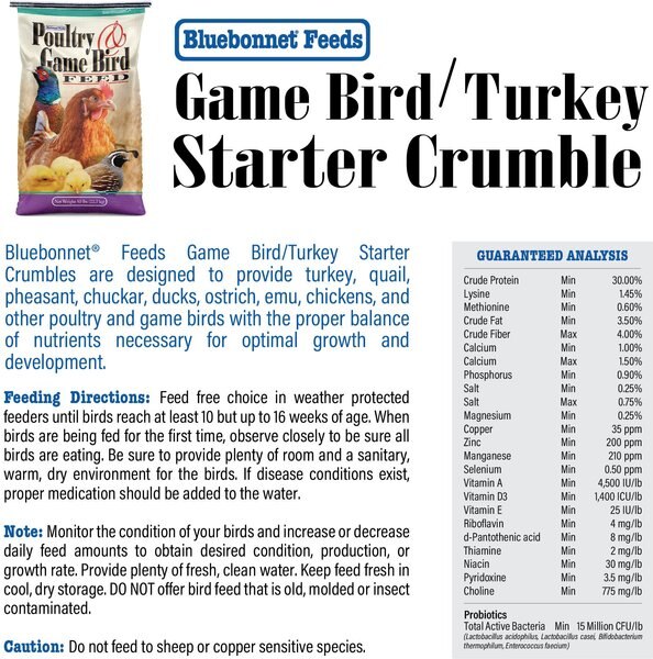BLUEBONNET FEEDS Poultry & Game 30% Protein Crumble Bird Food, 50-lb ...