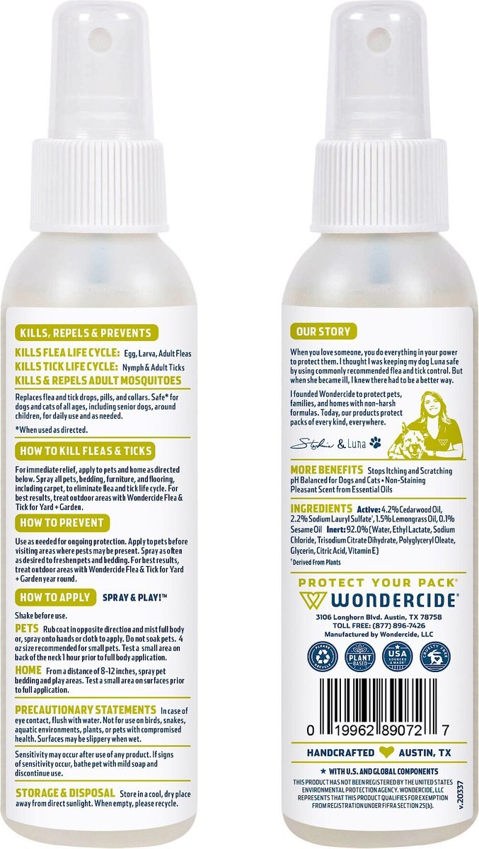 WONDERCIDE Natural Flea, Tick & Mosquito Spray for Dogs & Cats ...