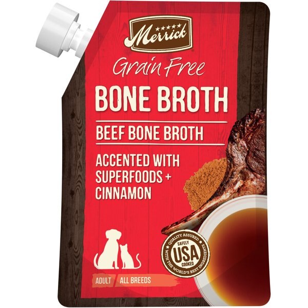 MERRICK Beef Bone Broth Grain-Free Wet Dog Food Topper, 16-oz pouch ...