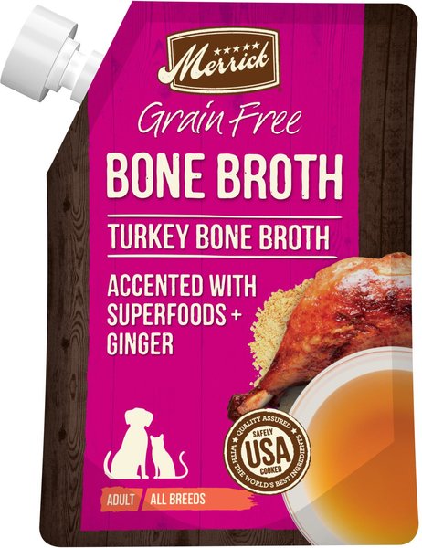 MERRICK Turkey Bone Broth Grain-Free Wet Dog Food Topper, 16-oz pouch ...