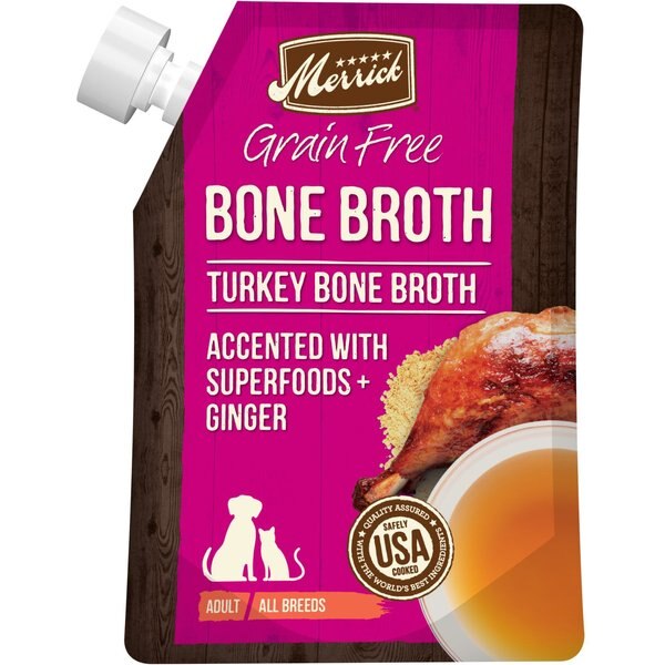 MERRICK Turkey Bone Broth Grain-Free Wet Dog & Cat Food Topper, 16-oz ...