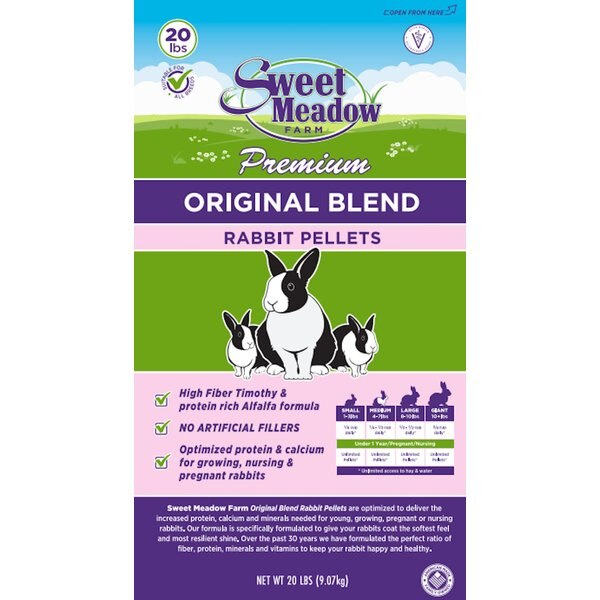 SWEET MEADOW FARM Rabbit Pellets Premium Timothy Blend Rabbit Food, 20 ...