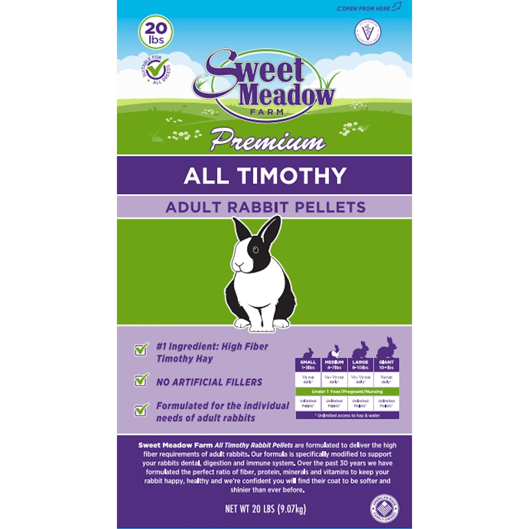SWEET MEADOW FARM Timothy Pellets Adult Rabbit Food, 20-lb bag - Chewy.com