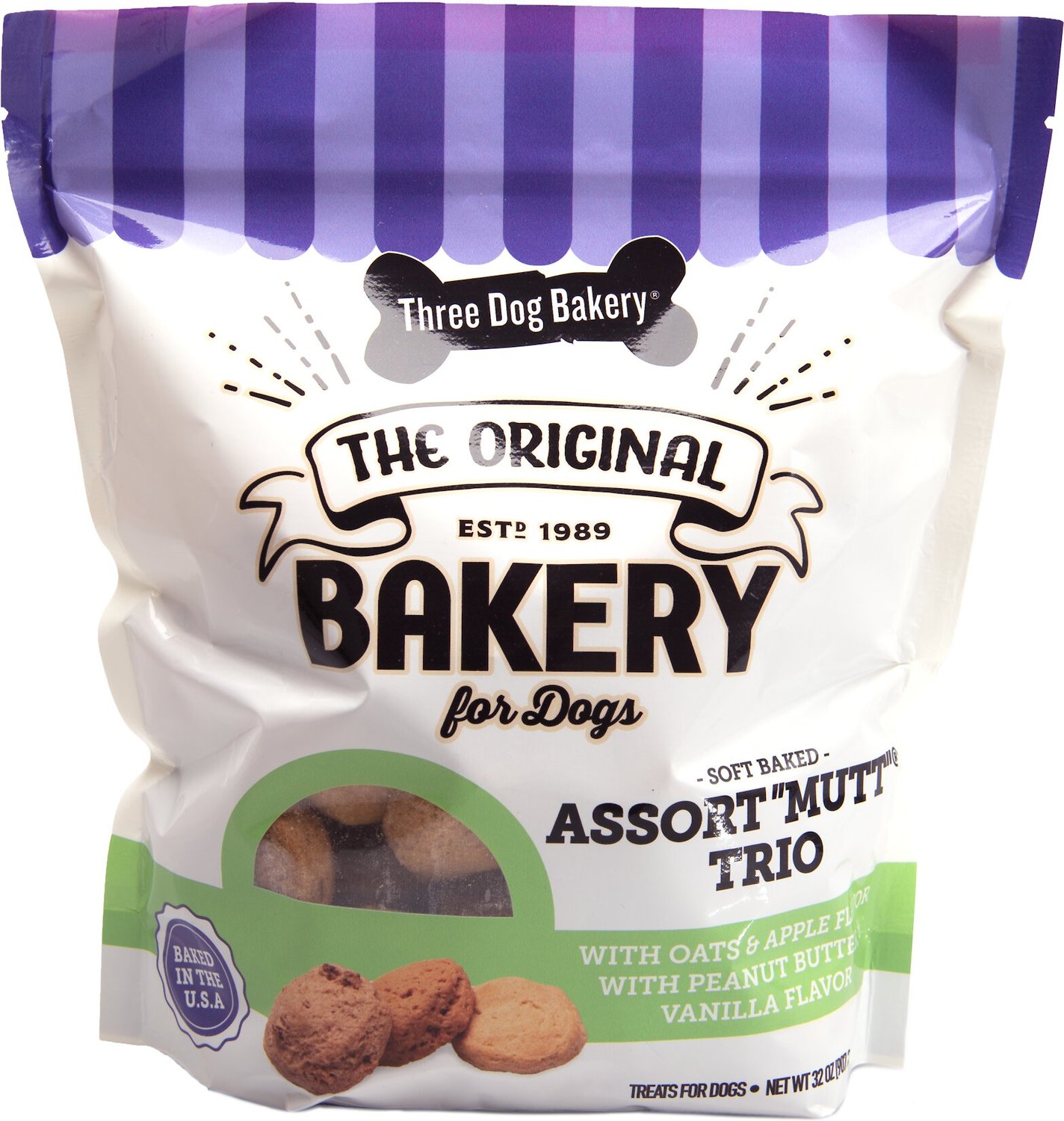 THREE DOG BAKERY Soft Baked Assort-Mutt Trio with Oats & Apple Flavor ...