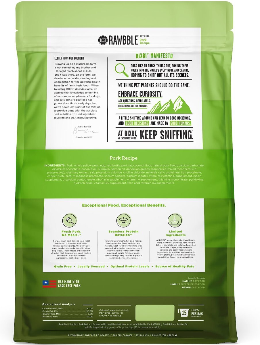 BIXBI RAWBBLE Fresh Pork Recipe Limited Ingredient Grain-Free Dry Dog ...