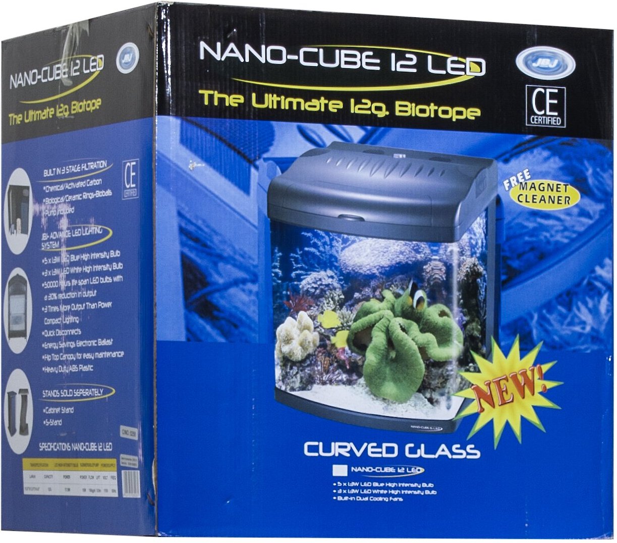 JBJ AQUARIUM Nano-Cube 12 LED Curved Glass Fish Aquarium, 12-gal ...