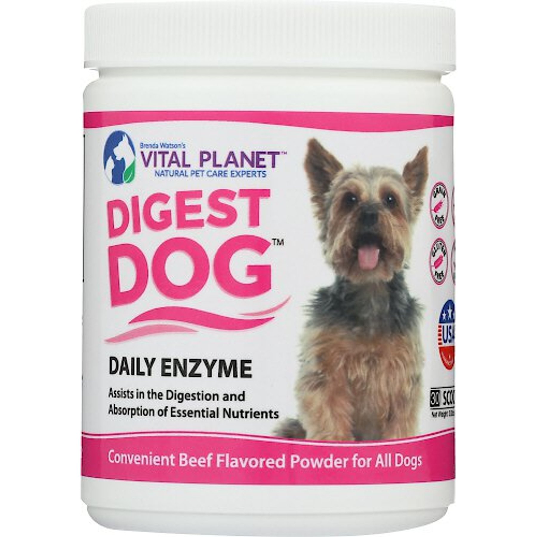 VITAL PLANET Digest Dog Daily Enzyme Beef Flavor Powder Dog Supplement ...