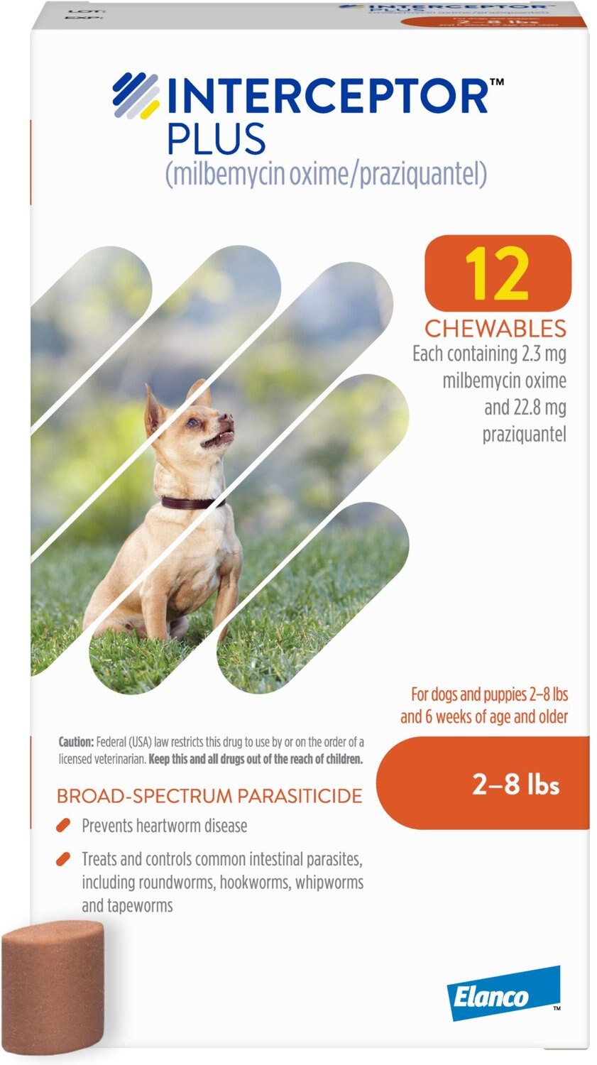 INTERCEPTOR PLUS Chew for Dogs, 2-8 lbs, (Orange Box), 12 Chews (12-mos ...
