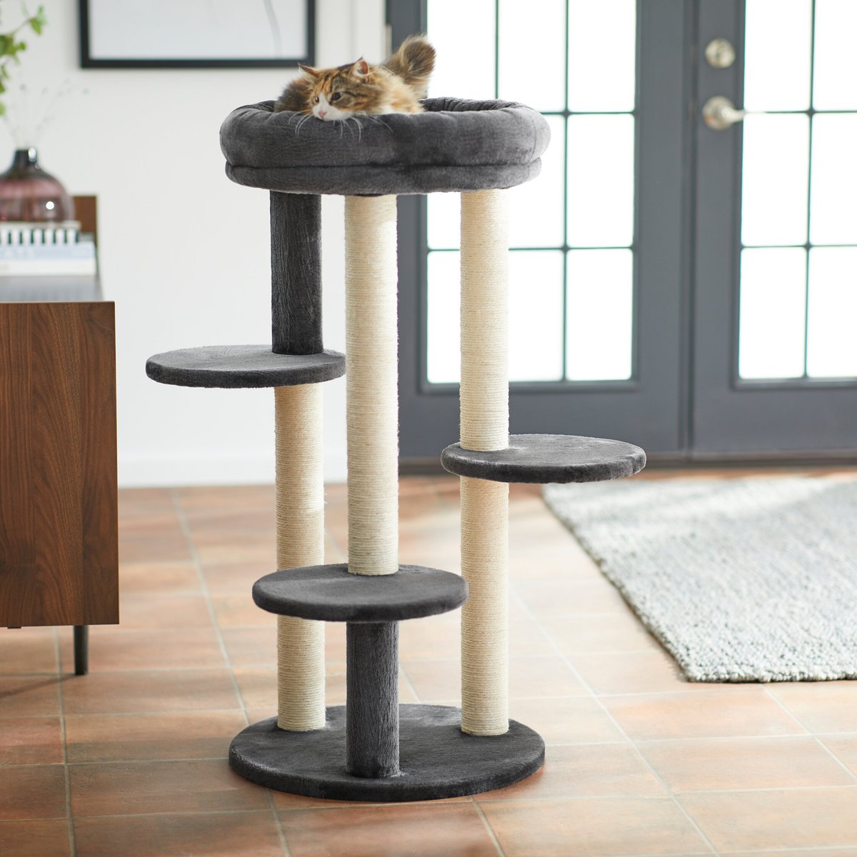 FRISCO 41-in Faux Fur Cat Tree, Dark Charcoal - Chewy.com