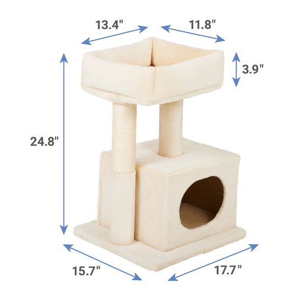 FRISCO 24.8-in Faux Fur Cat Tree & Condo, Cream - Chewy.com
