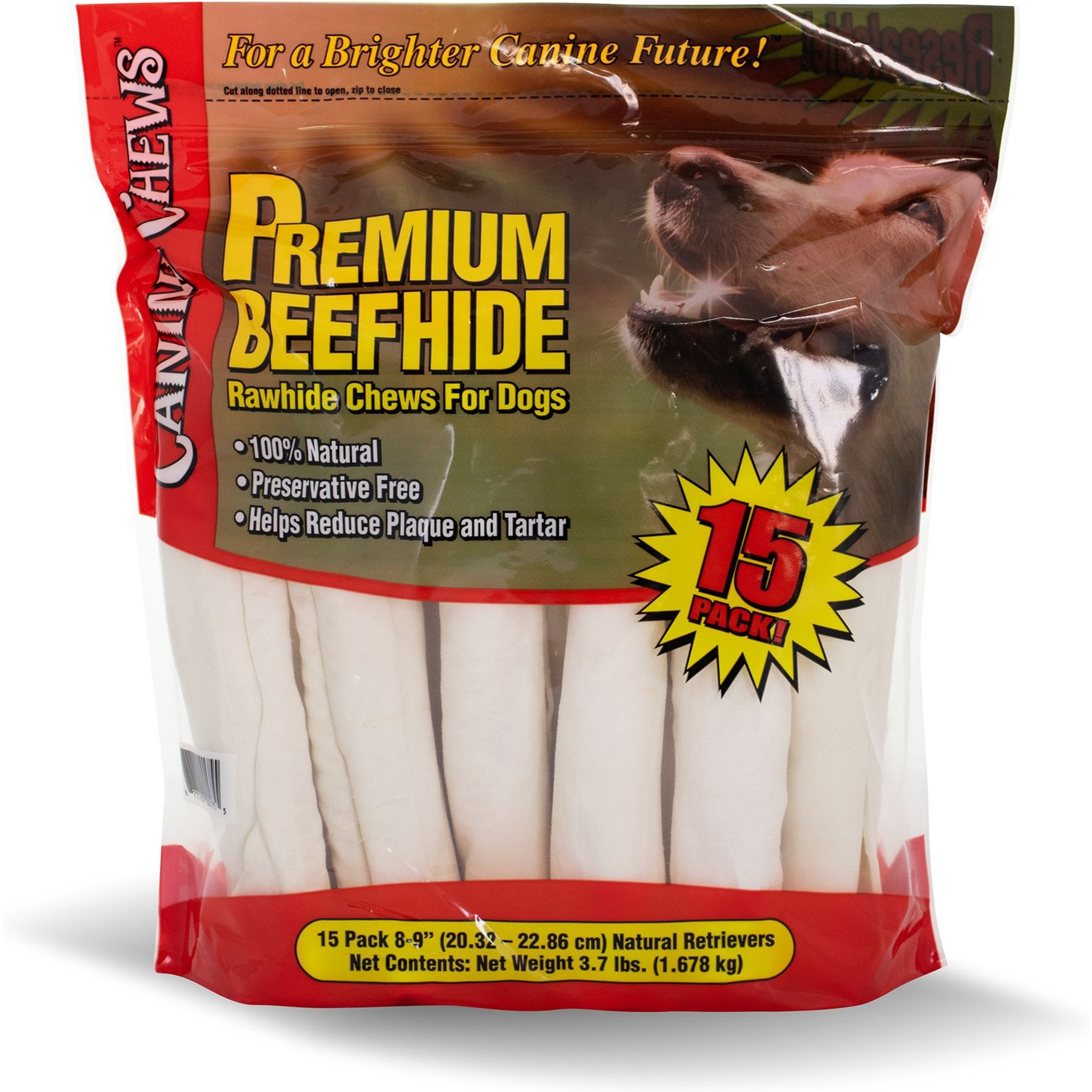 CANINE CHEWS Premium Beefhide Rawhide Chews Dog Treats, 15 count ...