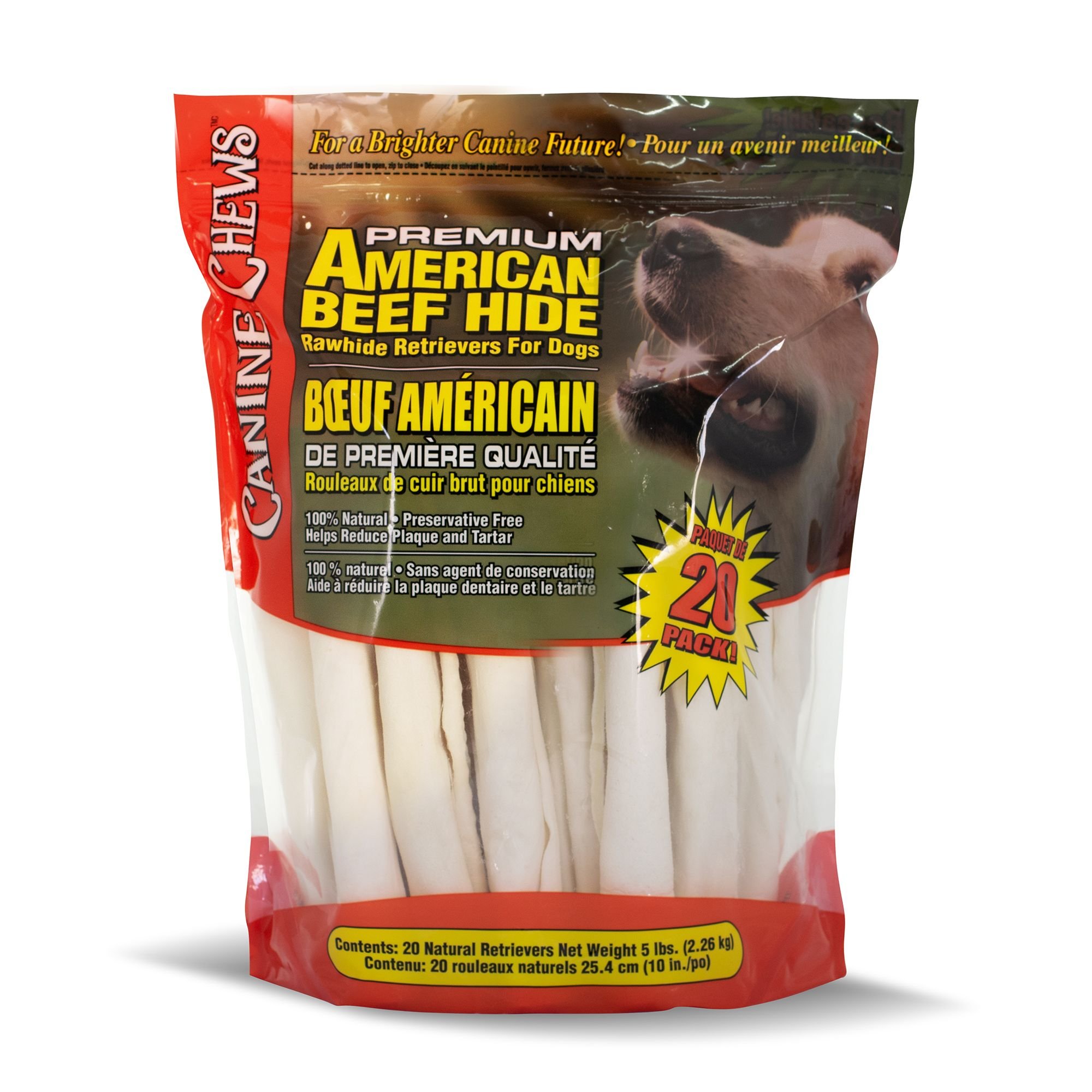 CANINE CHEWS Premium American Beef Hide Rawhide Retrievers Dog Treats ...