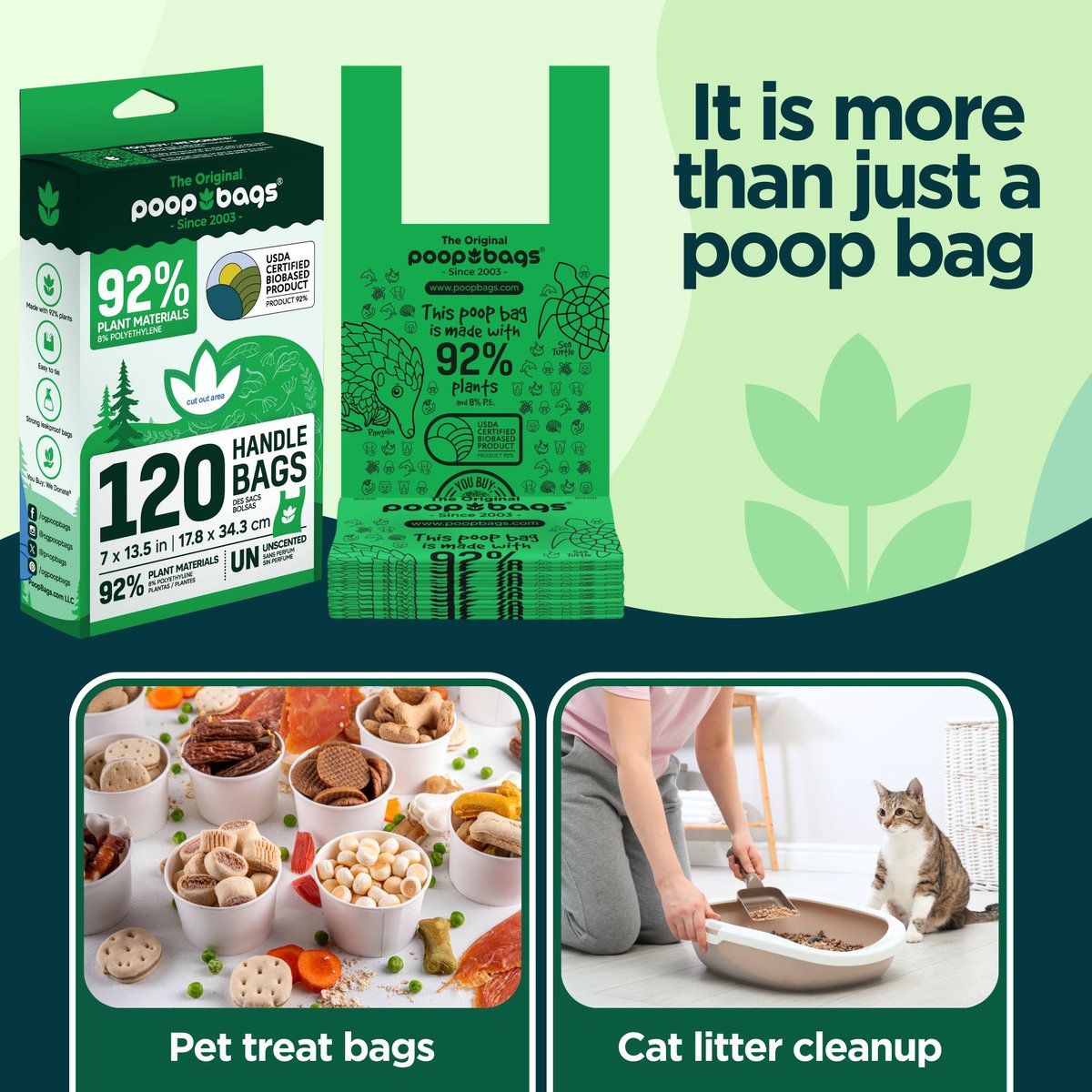 THE ORIGINAL POOP BAGS Handle Tie Compostable Dog Poop Bags, 120 count ...