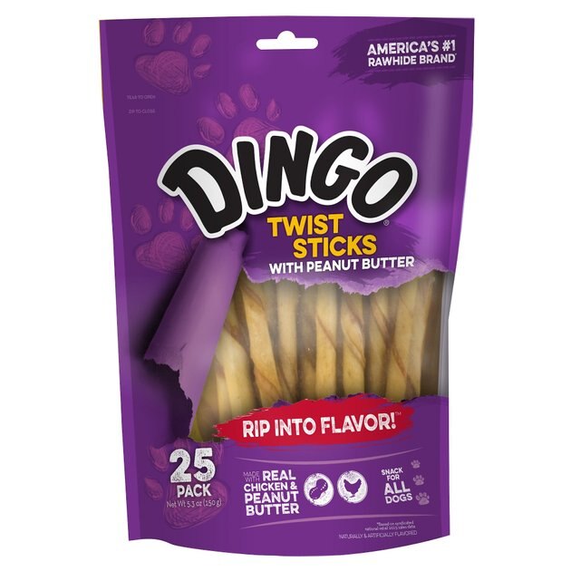 DINGO Twist Sticks Peanut Butter Dog Treats, 25 count - Chewy.com