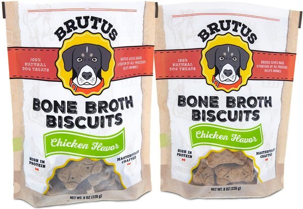 BRUTUS BROTH Bone Broth Biscuits Chicken Flavor Dog Treats, 8-oz, 2 ...