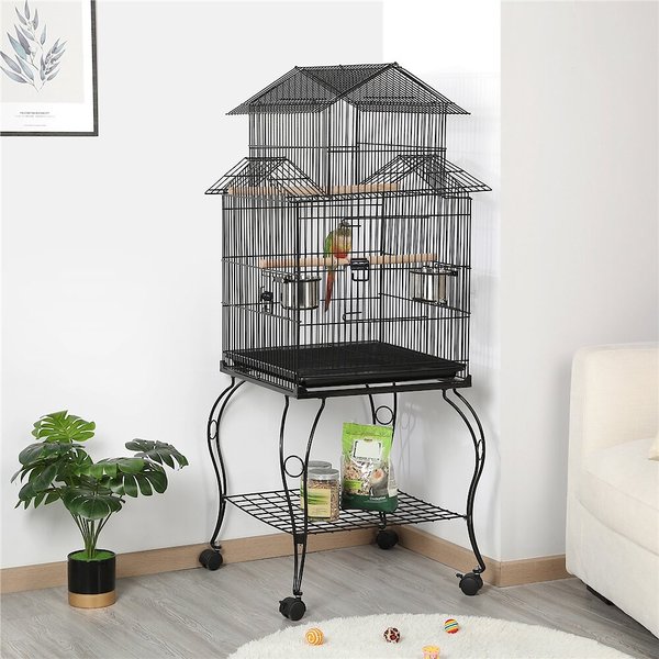 YAHEETECH 55-in Triple Roof Rolling Bird Cage, Black - Chewy.com