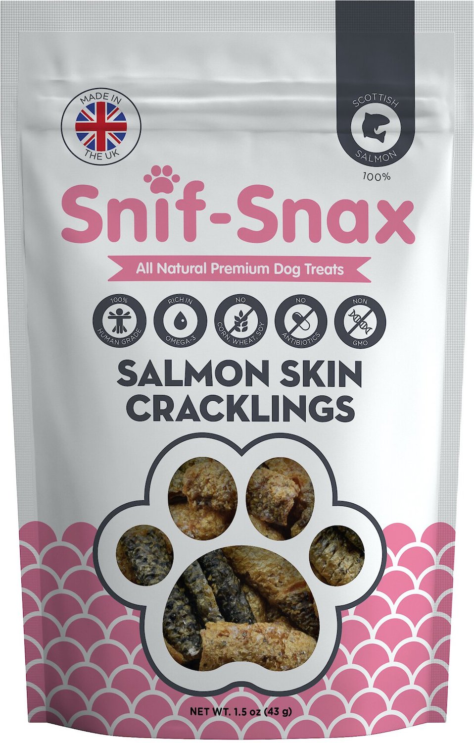 SNIF-SNAX Smoked Salmon Skin Cracklings Dog Treats, 1.5-oz bag - Chewy.com