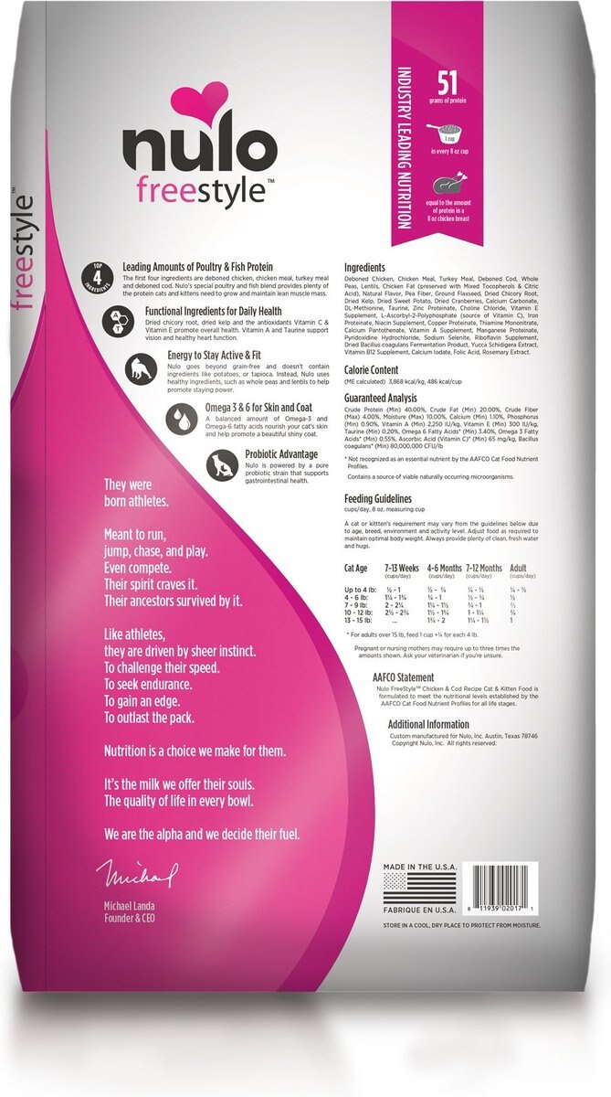 NULO Freestyle Chicken & Cod Recipe Grain-Free Dry Cat & Kitten Food ...