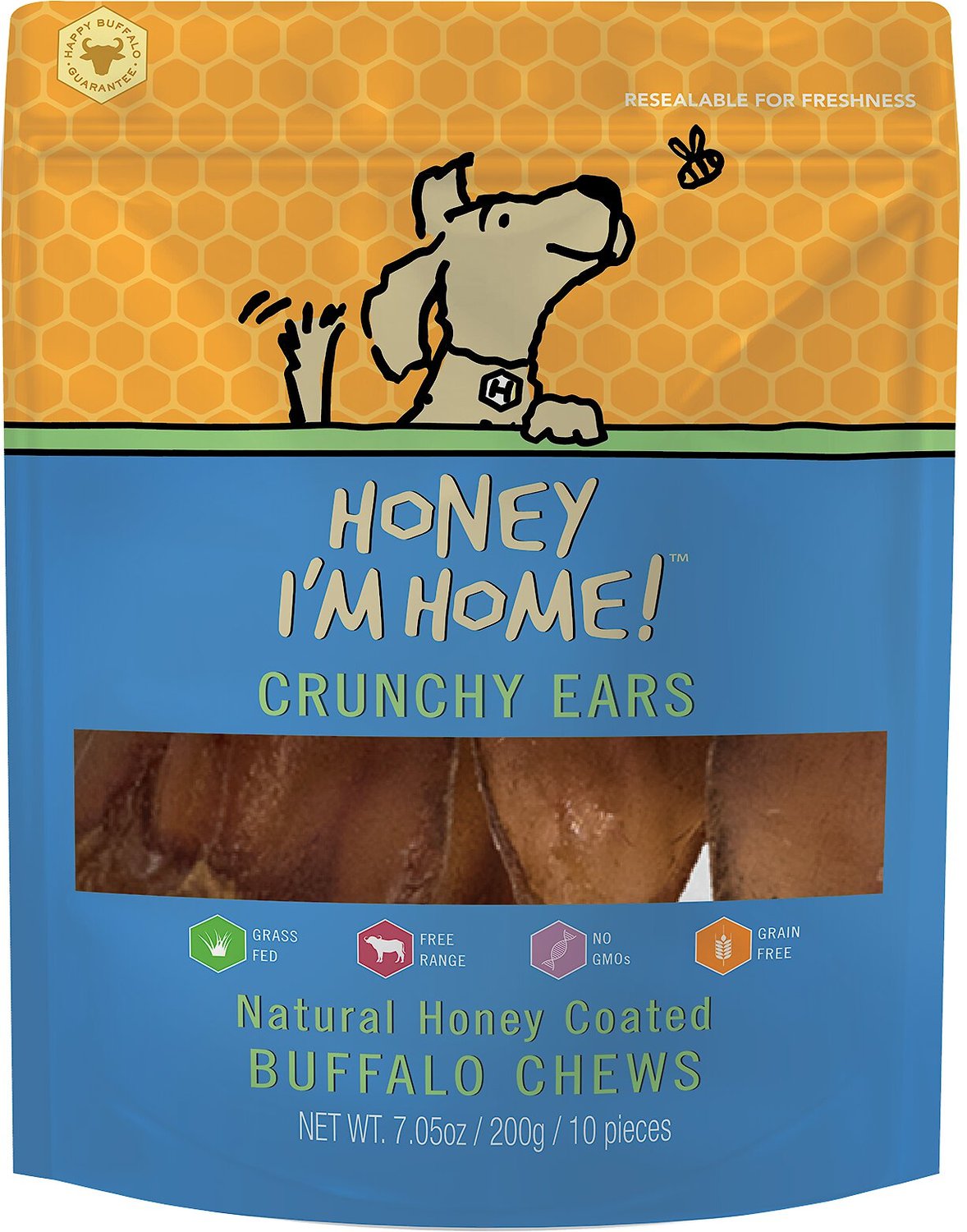 HONEY I'M HOME! Crunchy Ears Natural Honey Coated Buffalo Chews Dog ...