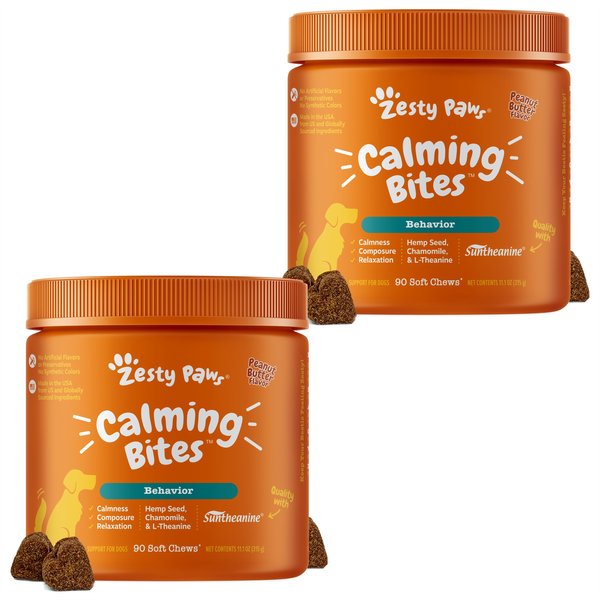 ZESTY PAWS Calming Bites Peanut Butter Flavored Soft Chews Calming ...