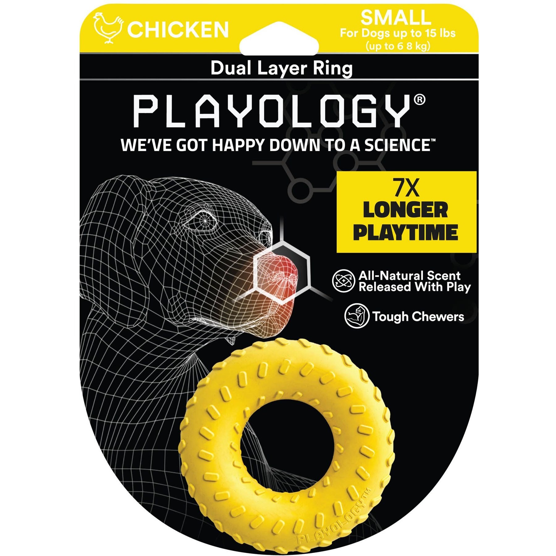 PLAYOLOGY Scented Dual Layer Ring Dog Toy, Small, Chicken Scented ...