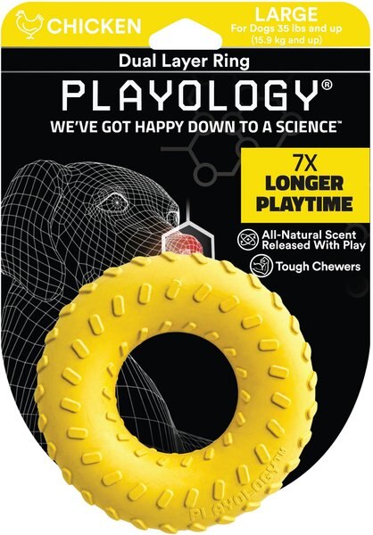 PLAYOLOGY Scented Dual Layer Ring Dog Toy, Large, Chicken Scented ...
