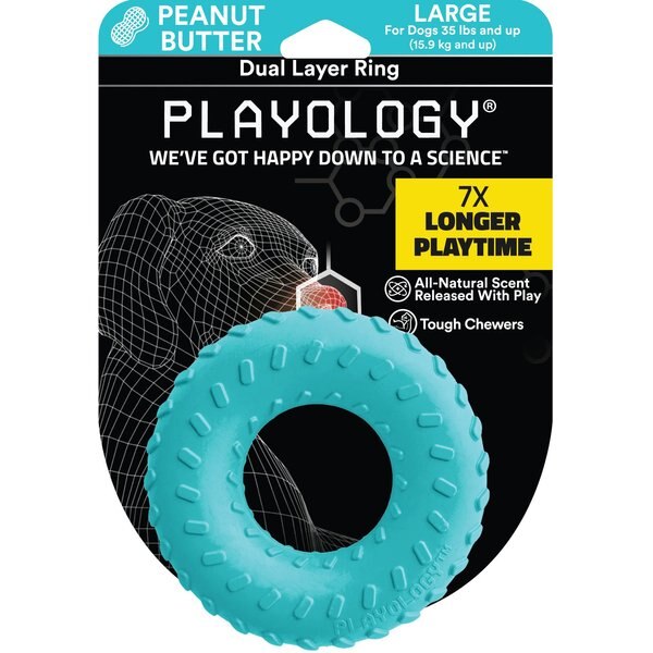 PLAYOLOGY Scented Dual Layer Ring Dog Toy, Large, Peanut Butter Scented ...