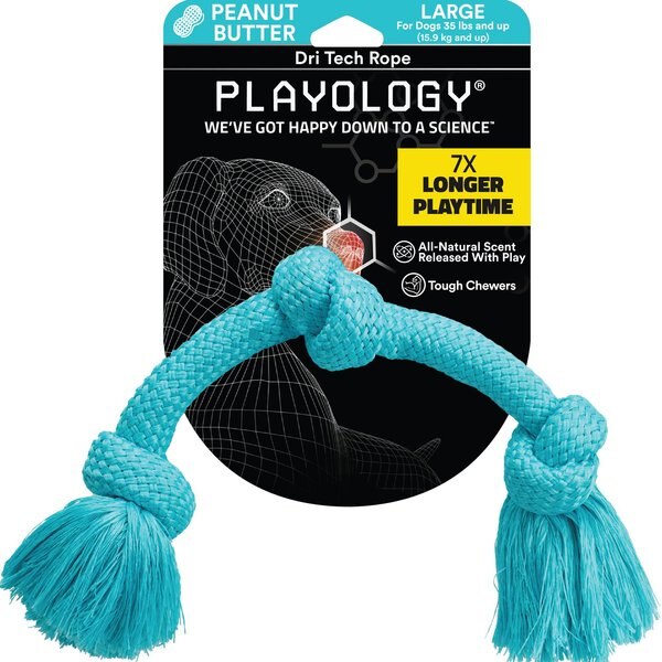 PLAYOLOGY Scented Dri-Tech Rope Dog Toy, Large, Peanut Butter Scented ...