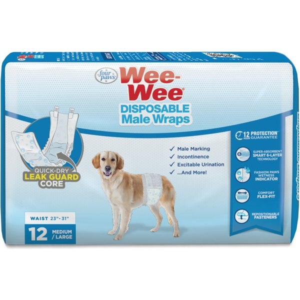 WEE-WEE Disposable Male Dog Wraps, Medium/Large: 23 to 31-in waist, 24 ...
