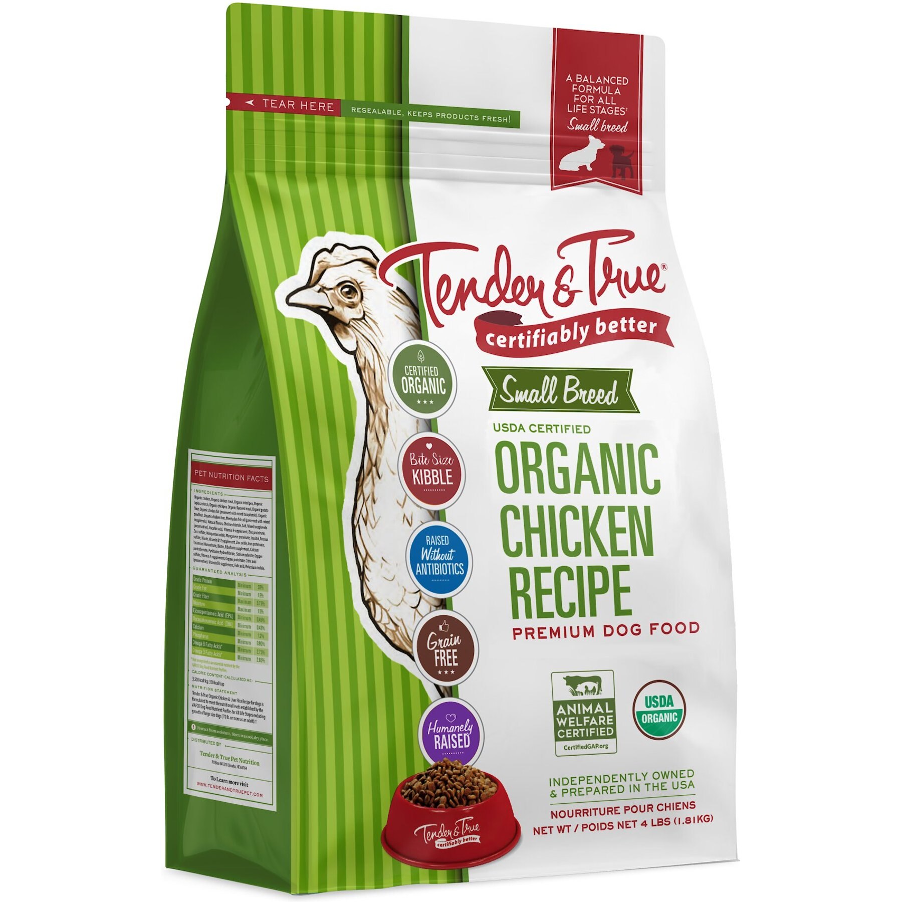 TENDER & TRUE Organic Chicken Recipe Small Breed Grain-Free Dry Dog ...