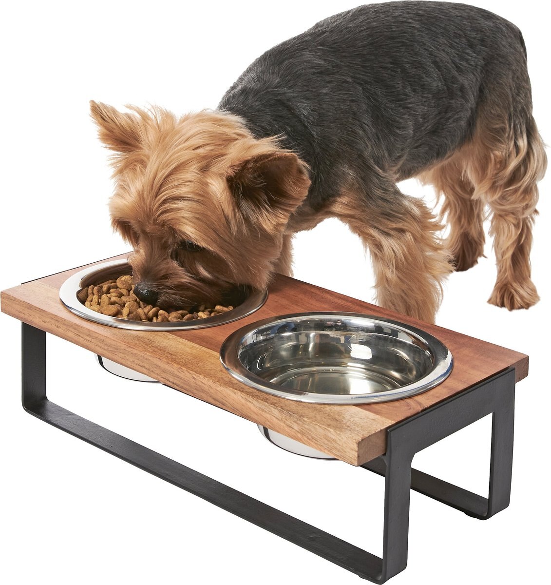 FRISCO Wooden Bars Dog & Cat Double Bowl Diner, Black, Small: 2 cup ...