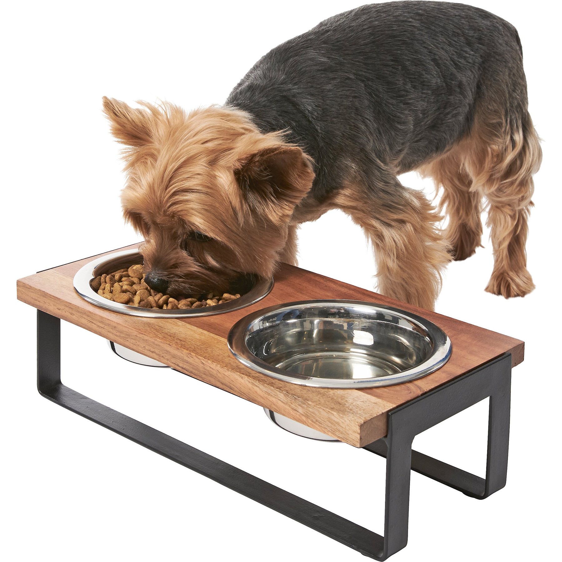 FRISCO Wooden Bars Dog & Cat Double Bowl Diner, Black, Small: 2 cup ...